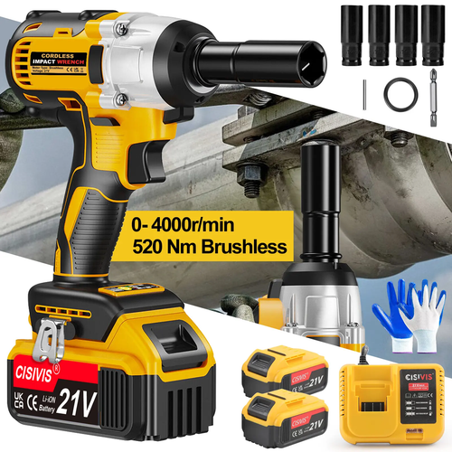 2 Batteries 21V Cordless Impact Wrench 1/2" 680Nm High Torque Brushless ...