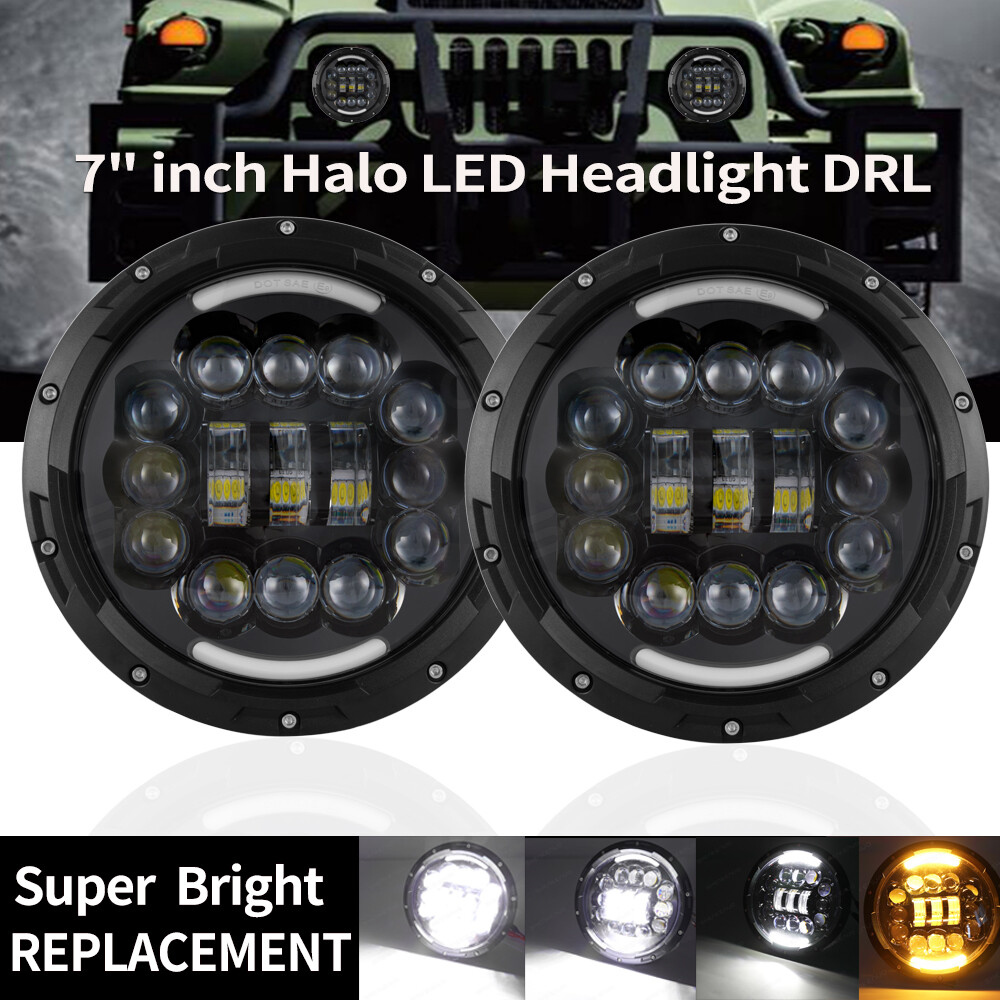 2x DOT 150W 7Inch LED Headlight Hi/Lo + DRL Headlamp Black For Jeep CJ ...