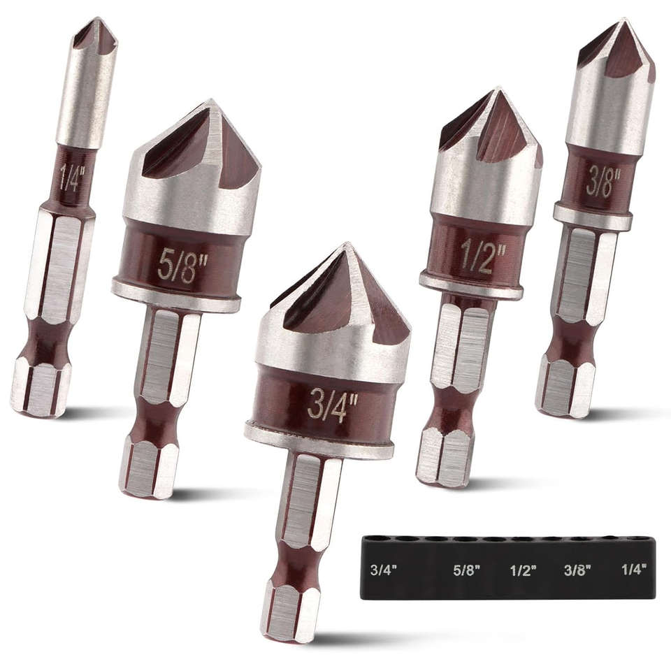 5Pcs Countersink Drill Bit Set,5 Flute Mill Cutter Plywood Counter Sink ...
