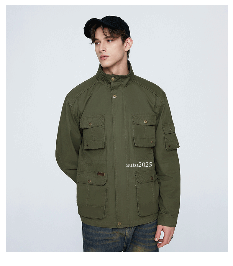 New Mens Retro American Casual Zipper Workwear Coat Sports Lapel Jacket ...