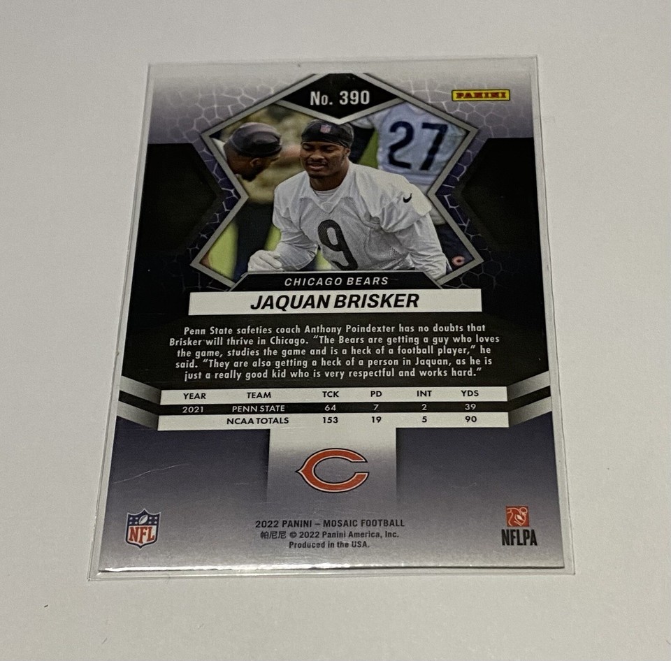 2022 Panini Mosaic Football Jaquan Brisker RC Rookie Card #390 Chicago ...