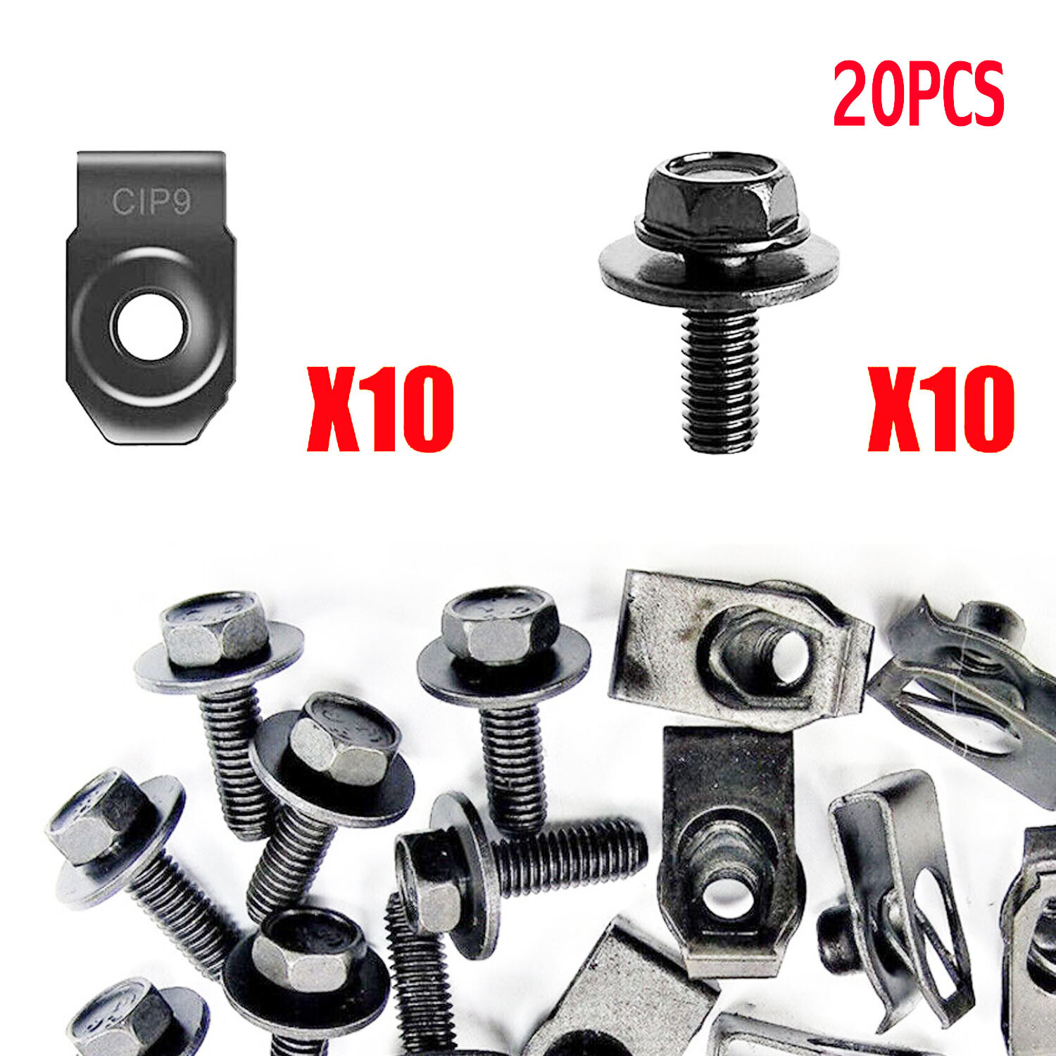10* Body Bolts & 10* U-nut Clips For Honda Civic,Hyundai Sonata,Kia Rio ...