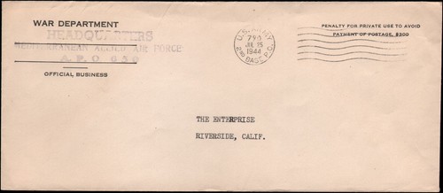 official, APO 650/790 to Riverside CA, 1944 | eBay