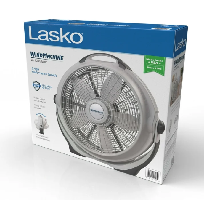 Lasko Wind Machine 20" Pivoting Floor Fan with 3 Speeds, 23" H, Gray ...