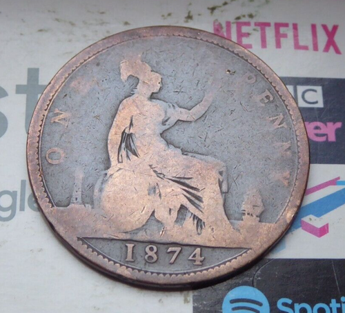 1874 Wide Date Victoria One Penny Bun Head Coin Ref/6681 .See Photo's ...