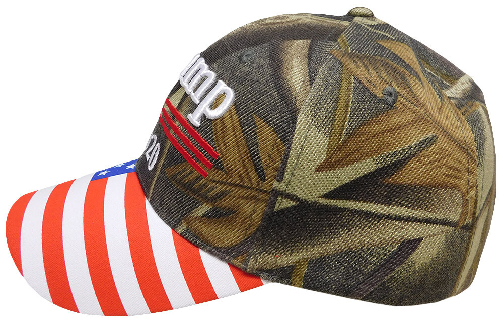 Trump 2020 USA Flag Patriotic Bill Camo White 100% Cotton Embroidered ...