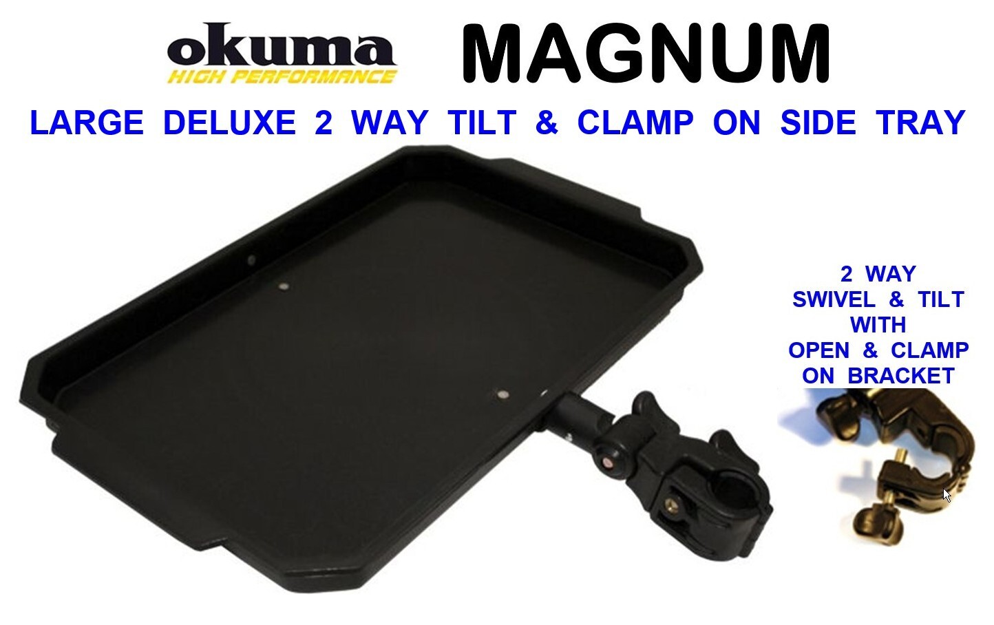 OKUMA LARGE DELUXE TILT+CLAMP ON SIDE TRAY FIT CARP CHAIR POLE FISHING ...