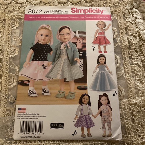 8072 Simplicity Sewing Retro Doll Clothes Pattern Size 18" American ...