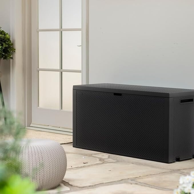 Keter Emily 277L Outdoor Garden Plastic Lockable Storage Deck Box Grey ...