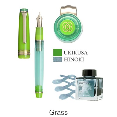 Sailor MANYO Series 2nd Edition 14K Fountain Pen Grass Green HINOKI Ink ...