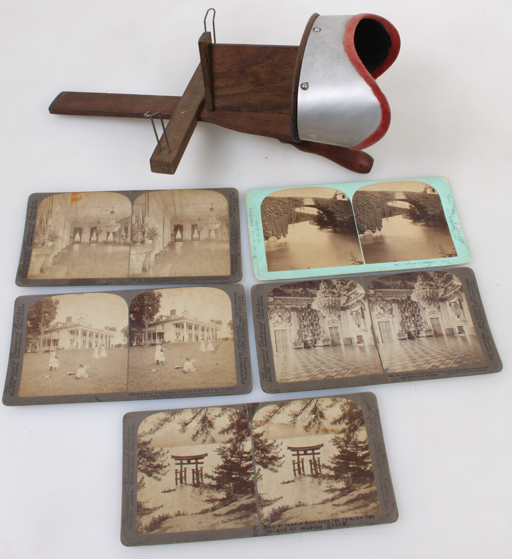 STEREOSCOPE AND STEREOVIEWS. METAL AND WOOD WITH VELVET TRIM VIEWER. | eBay