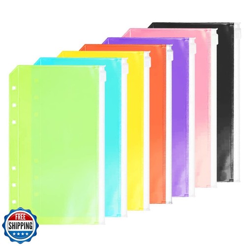 7 Pack A6 6 Holes Binder Pockets Plastic Binder Zipper Folders ...