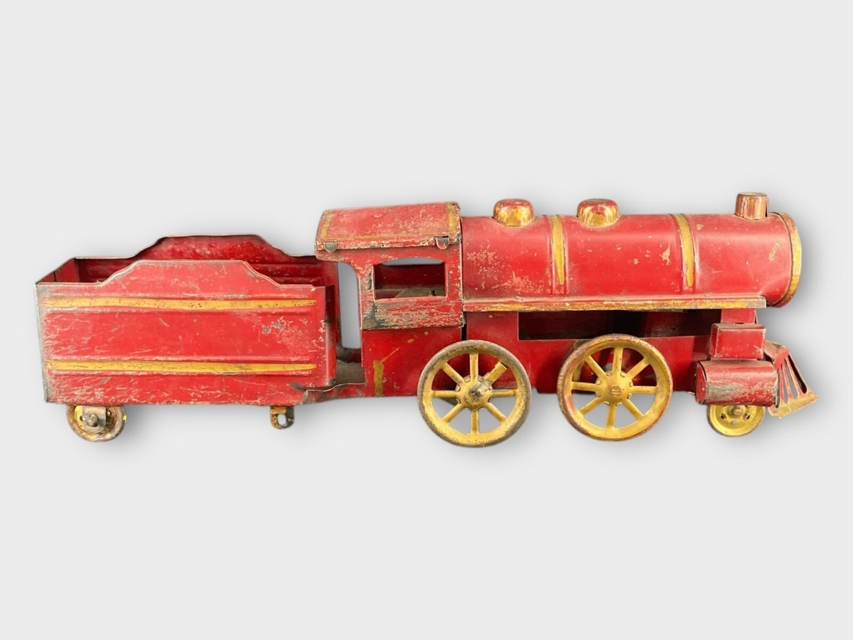 Antique Metal Toy Trains Vintage Dayton Hill Pressed Steel Red Toy