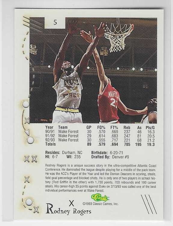 1993 Classic 4 Sport C3 Gold Crown Cut Lasercut #5 RODNEY ROGERS RC ...