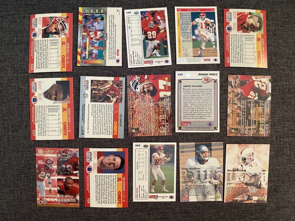 Lot of Kansas City Chiefs Football Cards | 1990's | 15 Cards | ProSet ...