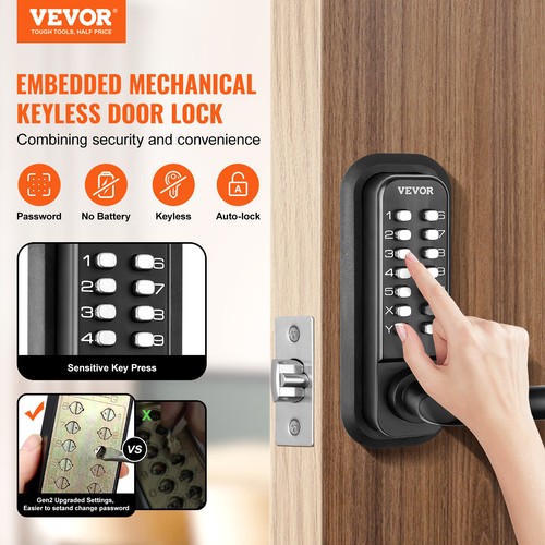 VEVOR Mechanical Keyless Entry Door Lock 14 Digit Keypad and Handle ...