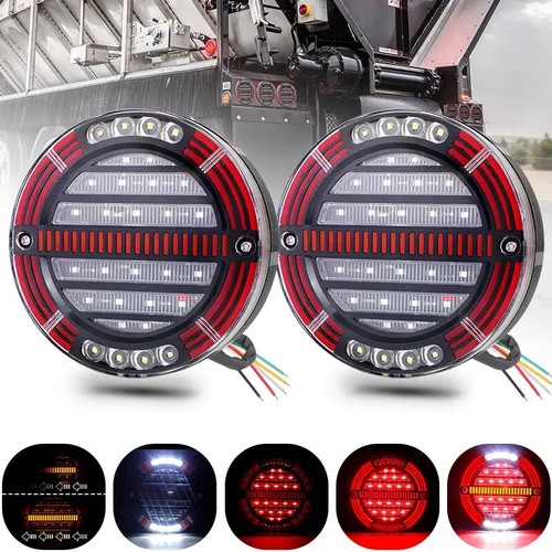 2pcs 5.5" Round Red/Amber LED Rear Tail Light Brake Stop Turn Signal ...