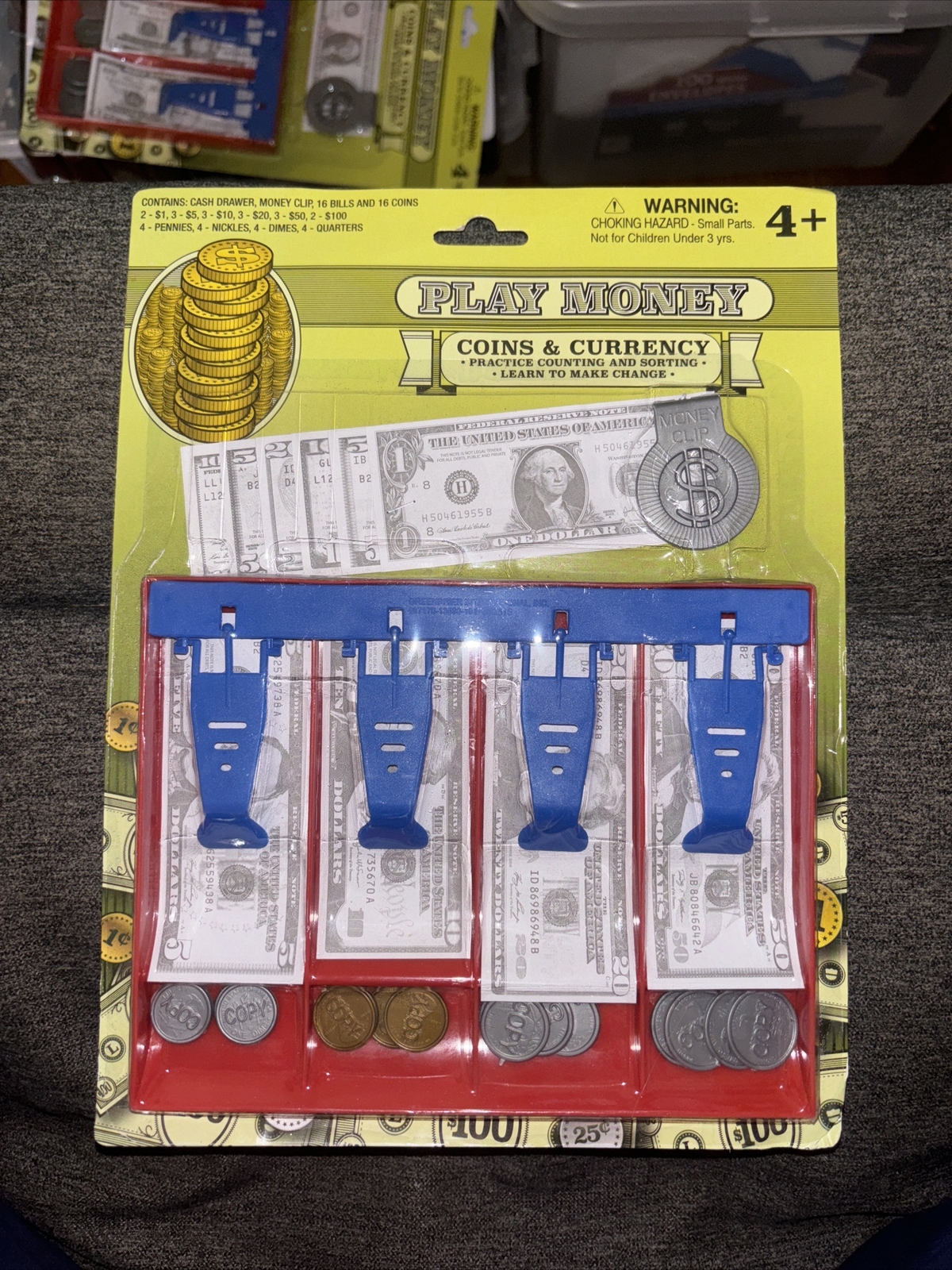 "Play Money" Kids Toy Cash Drawer Paper Dollar Bills Coin Party Fake ...