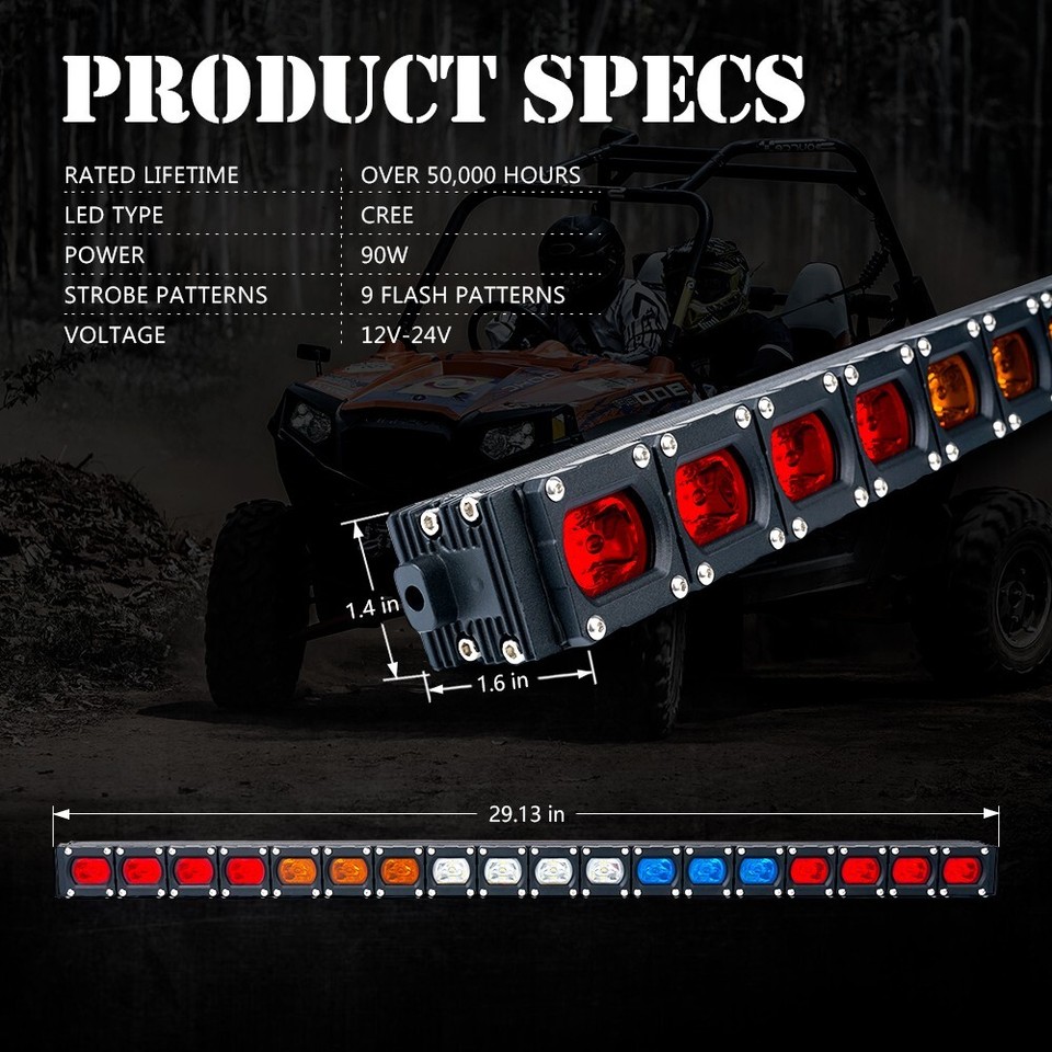 RYWBR 30" LED Rear Chase Light Bar ATV UTV Polaris RZR w/ Running Brake ...
