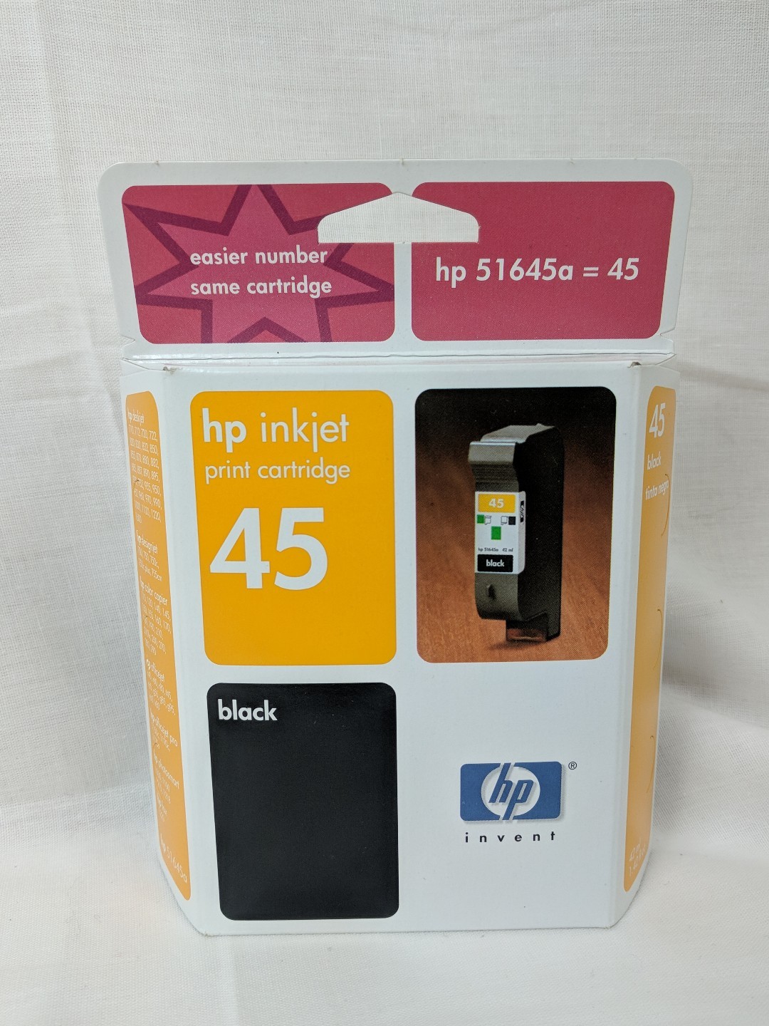 HP New old stock inkjet printer ink 45 Black unopened NOS 42ml 1.42 fl ...