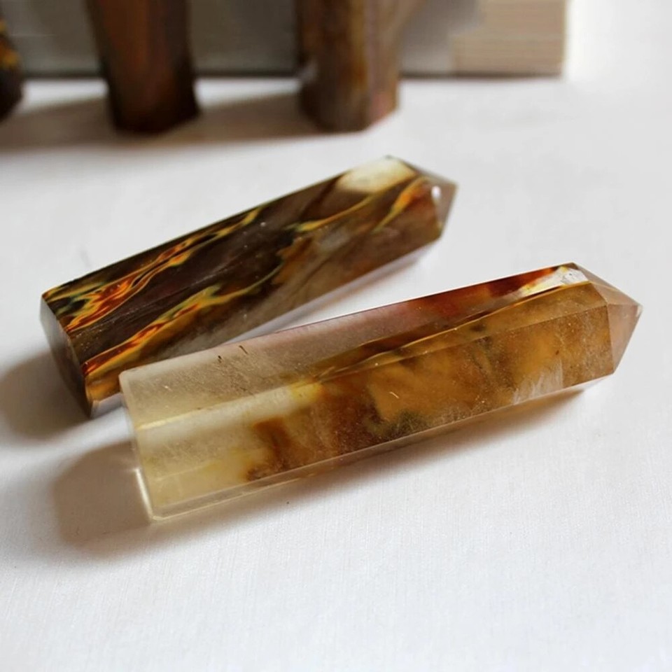 6-7cm Natural Yellow Smelting Jasper Quartz Crystal Point Healing Stone ...