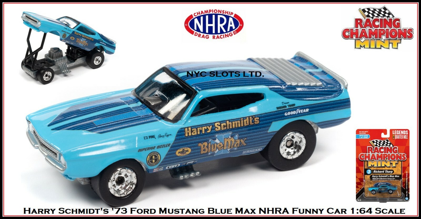 Racing Champions 1:64 Diecast Car '73 Ford Mustang Blue Max NHRA Funny ...