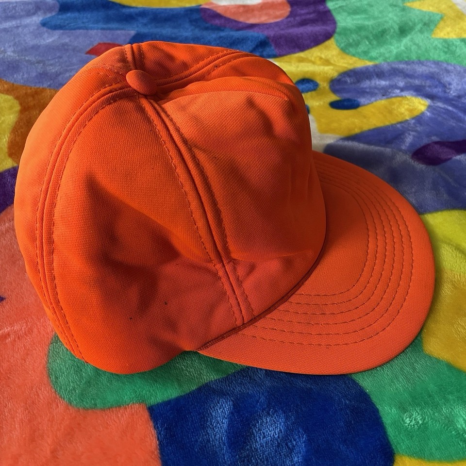 Vintage 80s Orange Hat Cap Snapback Solid Neon Hunting Gear Outdoors ...