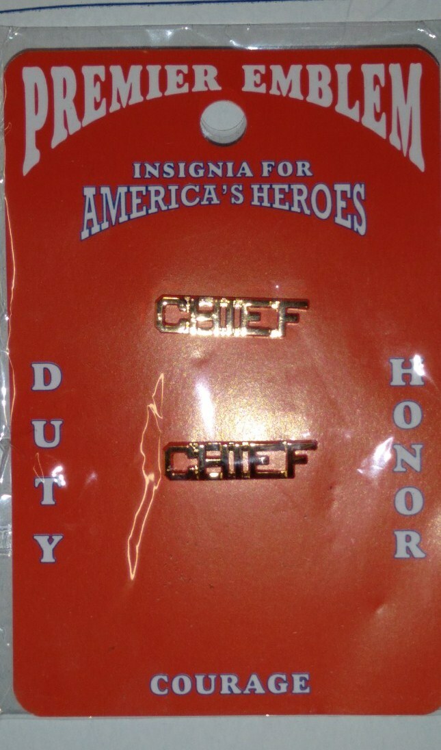 Chief Collar Pin Set Gold Cut Out Letters Fire Dept Police Rank P2208G ...