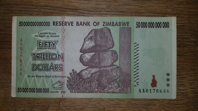 Zimbabwe 50 Trillion Dollars banknote LOW NUMBER AA01... 2008 P90 VF ...