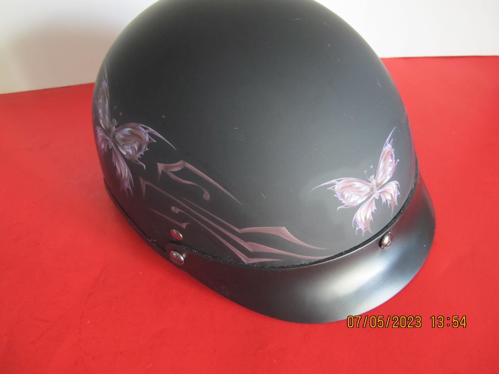 Half Shell Motorcycle Helmet V5 DOT approved Black With Butterfly Size ...