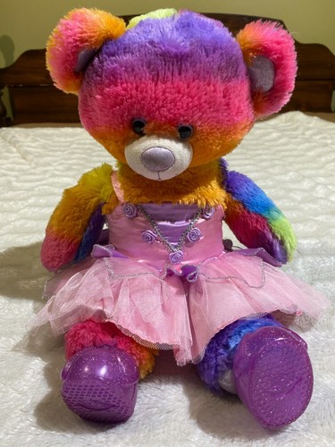 Build A Bear Multi-colored Bear with Outfit Pink Dress and purple shoes ...