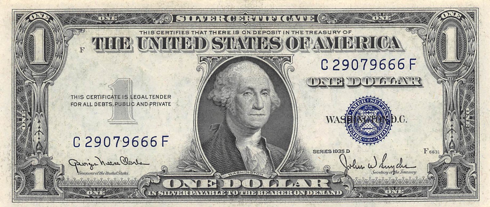 USA / Silver Certificate $1 Series of 1935 D Circulated Banknote Top9 ...