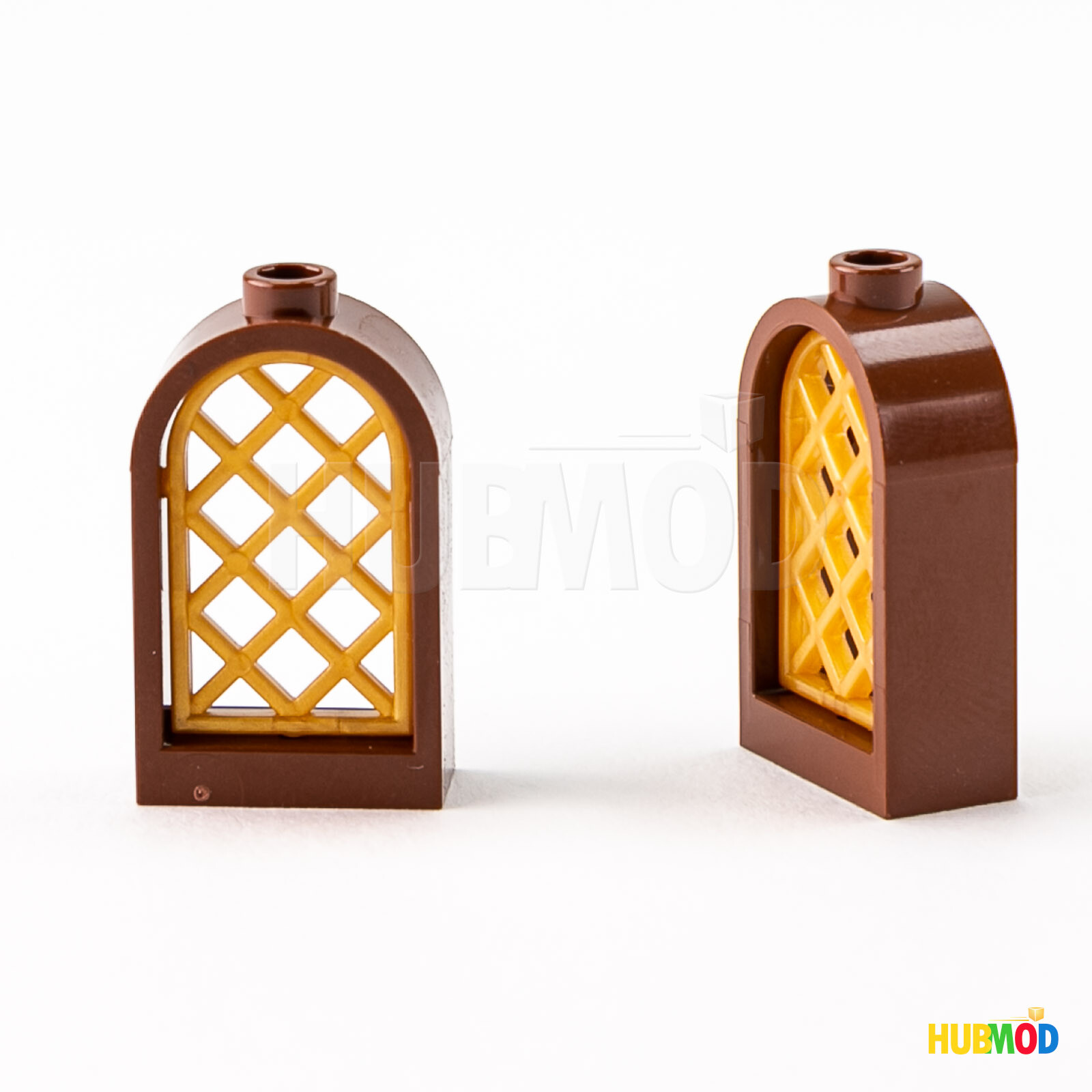 Lot of 6 LEGO Brown Window 1x2x2 2/3 30044 Rounded Top Gold Pane ...
