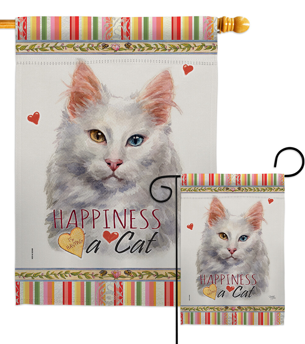 Turkish Angora Happiness Garden Flag Animals Cat Decorative Yard House ...