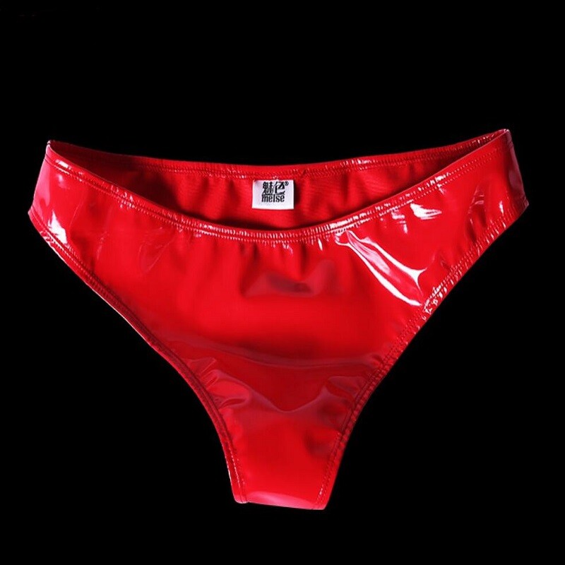 Men Latex Briefs Glossy Thong Panty Low Waist Sexy Underwear Cosy Wet ...