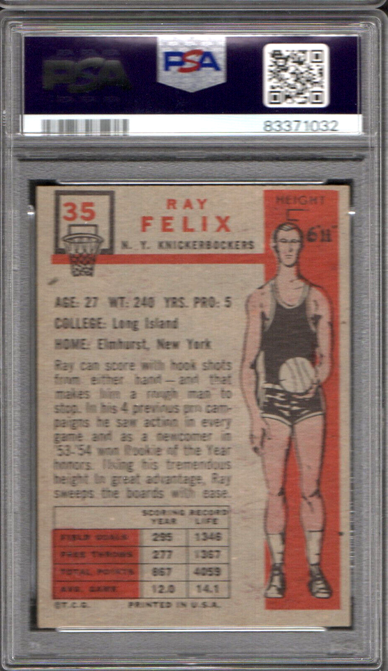 1957 TOPPS #35 RAY FELIX ROOKIE SP NEW YORK KNICKS 032 - PSA NM 7 ...