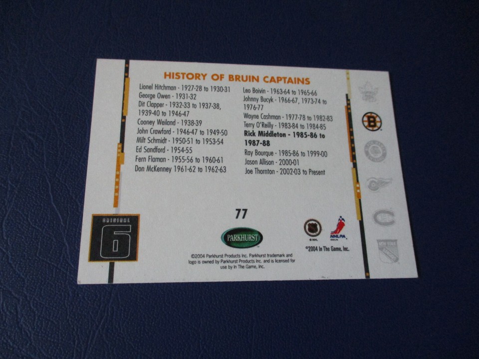 2003-04 Parkhurst Original Six Boston Bruins Signed Rick Middleton ...