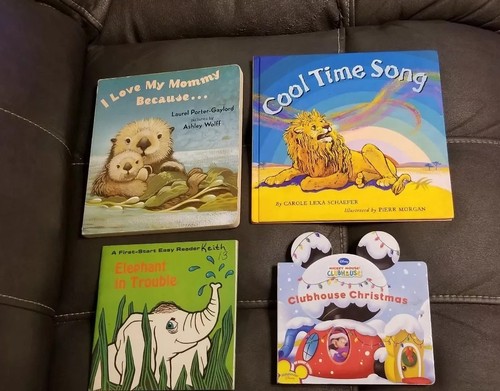 Lot of 4 kid books.Clubhouse Christmas, elephant in trouble,cool time ...