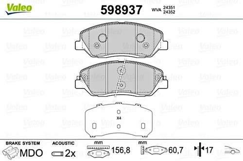 VALEO Disc Brake Pad Set Front For HYUNDAI KIA SSANGYONG Genesis II ...
