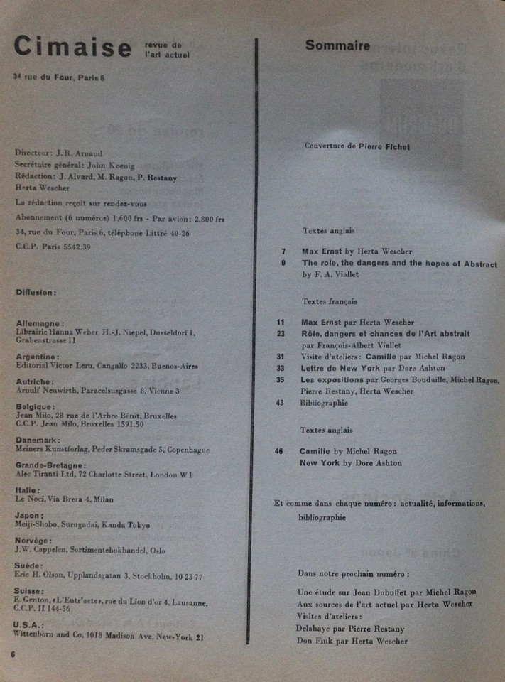 Cimaise Nr. 2 1957 5. Serie - Revue de l'Art Actuel - Fichet Ernst ...