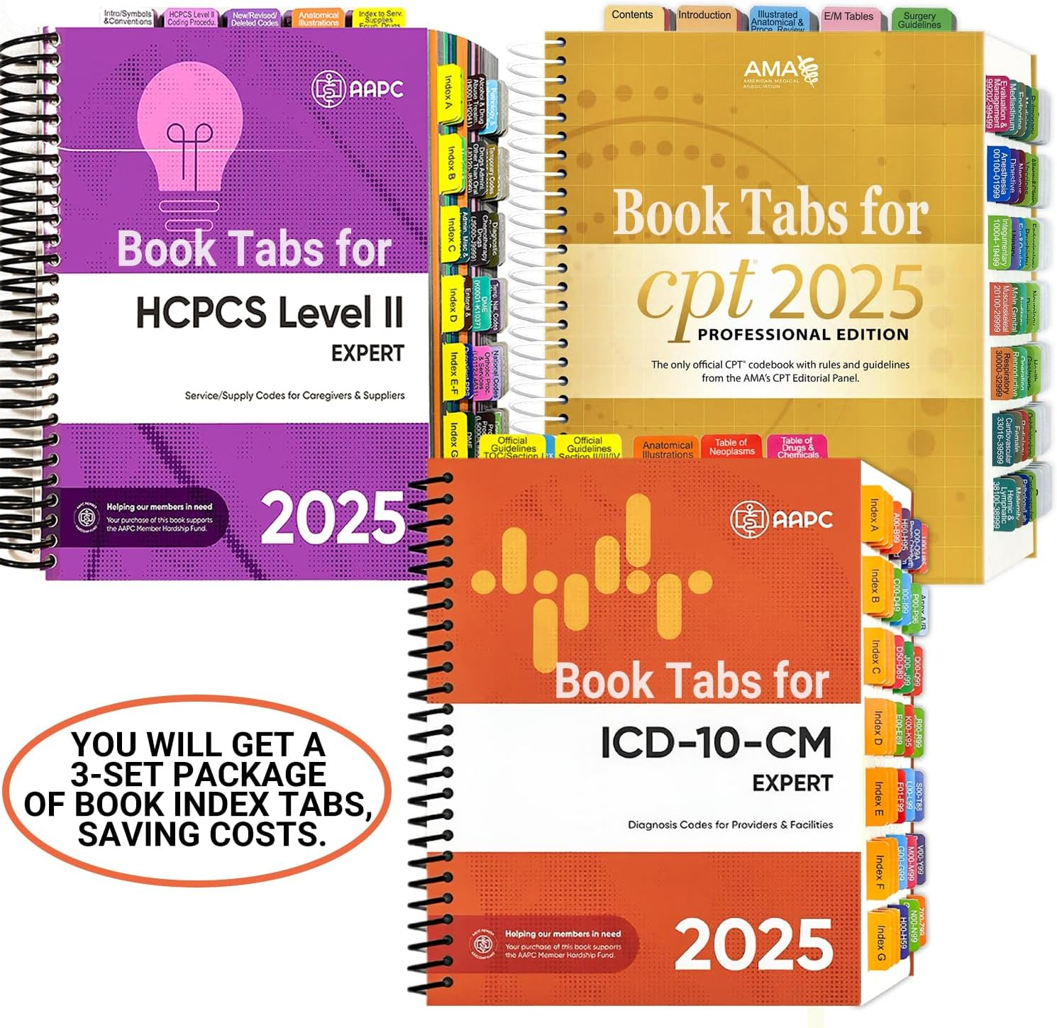 Index Tabs for AMA CPT Book, ICD-10 Code Book, HCPCS Level II Book, 3 ...