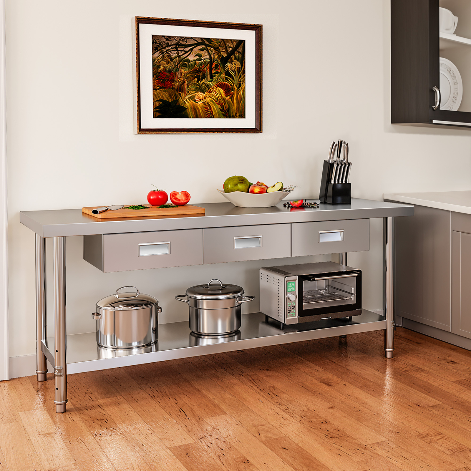 Stainless Steel Table Work Table 72"X24"Metal Table w/3 Drawers for ...