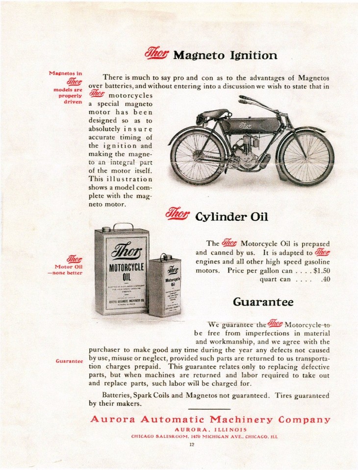 1908 THOR MOTORCYCLE SALES BROCHURE IN .PDF FORMAT ON CD ANTIQUE ...