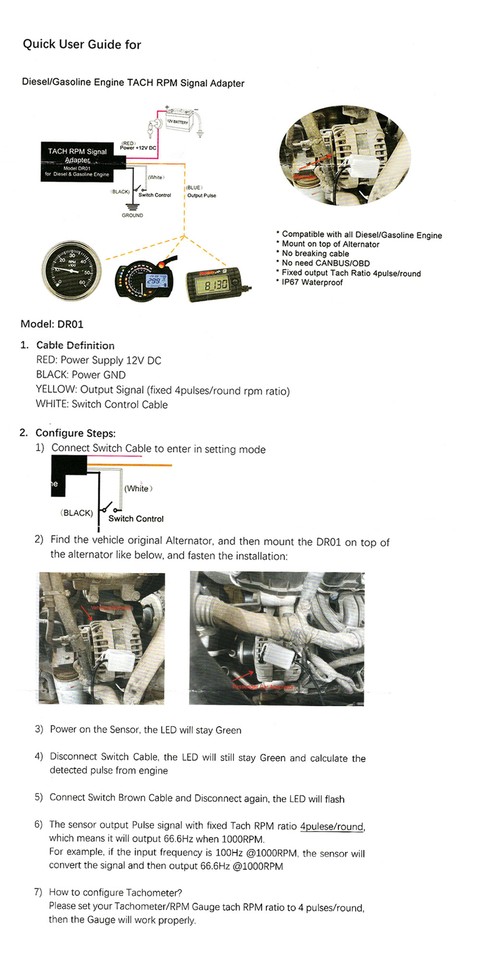 85mm Diesel Engine Tachometer 3000RPM Gauge With Tacho Adapter RPM ...