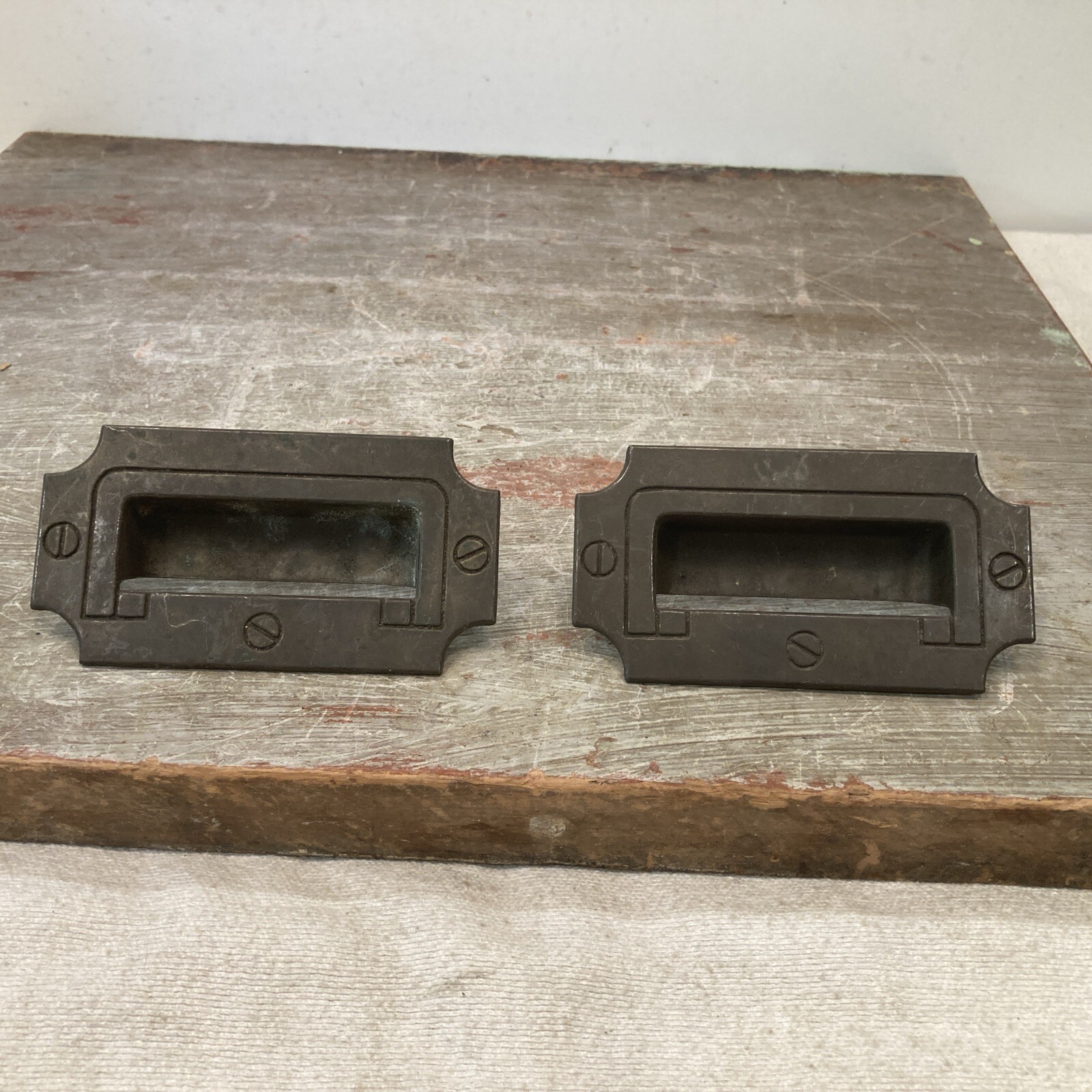 2 antique vintage brass card catalog drawer pulls? File Cabinet ...