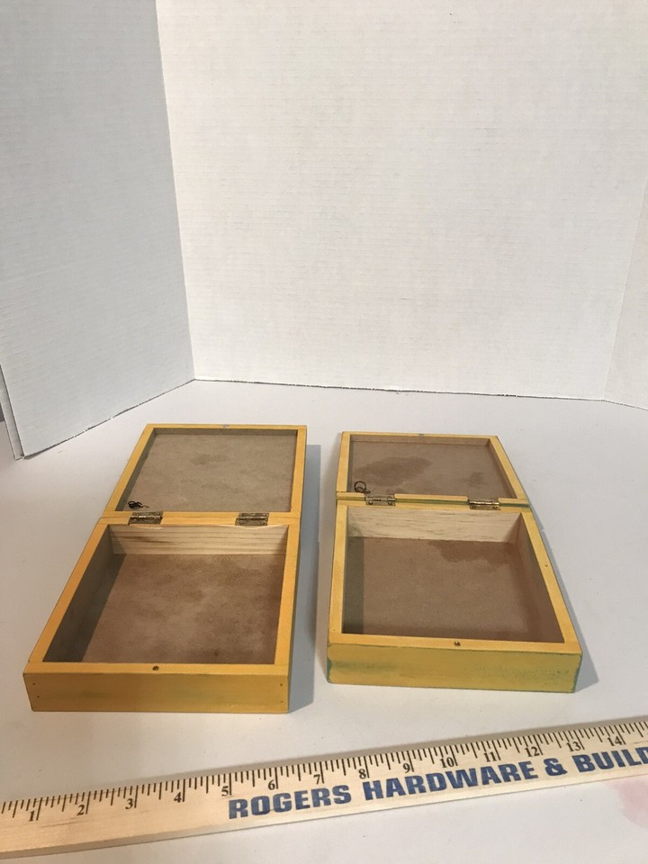 2 yellow decorative distressed wood boxes. | eBay
