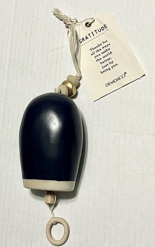 NWT Navy Blue Bell Ceramic Stoneware Decorative Wind Chime 12x3 Thank ...