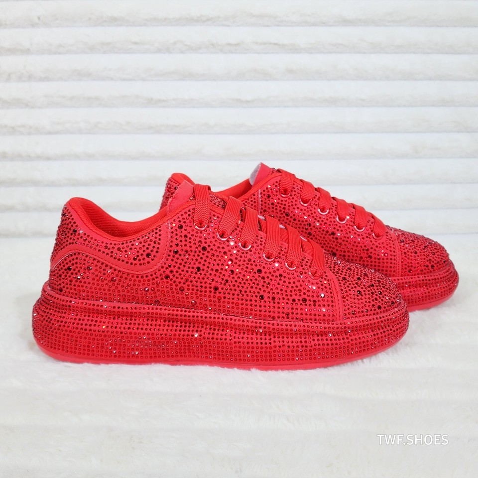 Dazzle Cush Red Rhinestone Comfy Platform Sneakers Tennis Shoes | eBay
