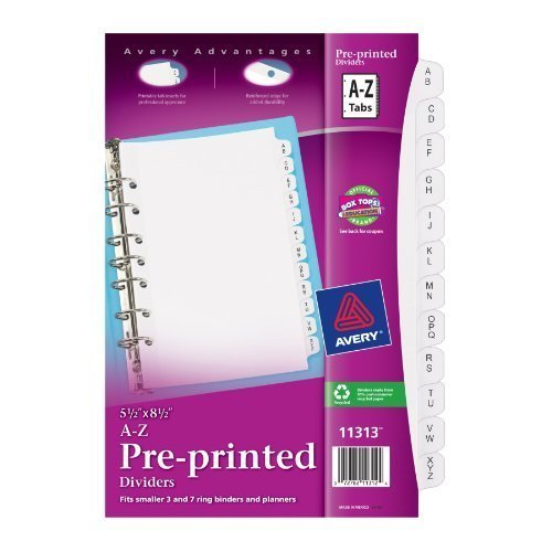 Avery Preprinted Tab Divider - 12 x PrintedA-Z Tab-s-/Set 5.50" 8.50 ...