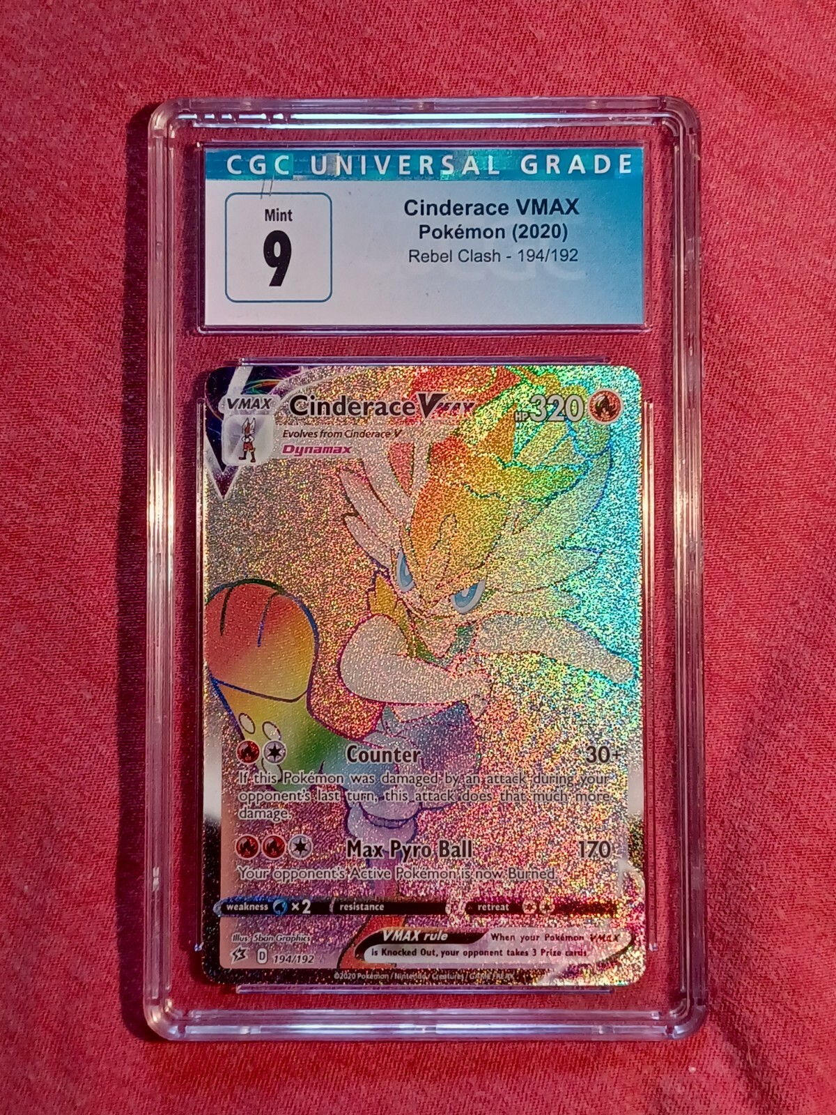 Pokemon Rebel Clash: Cinderace VMAX Rainbow Secret Rare 194/192 - CGC 9 ...